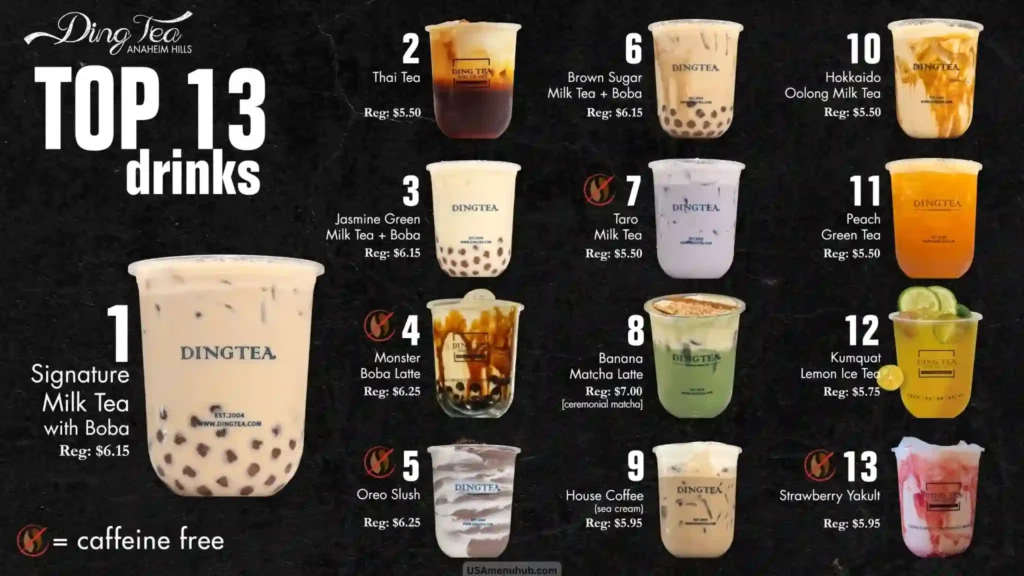 Ding Tea Menu With Prices 2026 | Full USA Drink & Food Guide